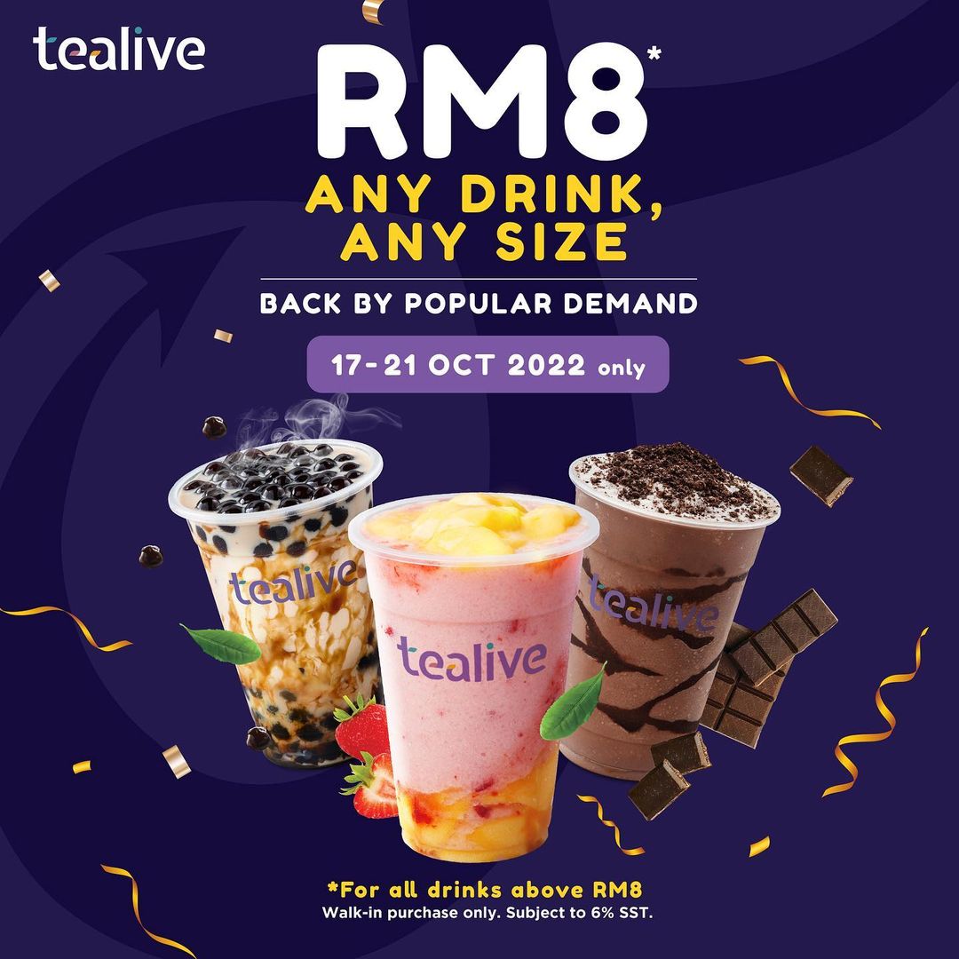 Get Any Size Tealive Drinks For Only RM8