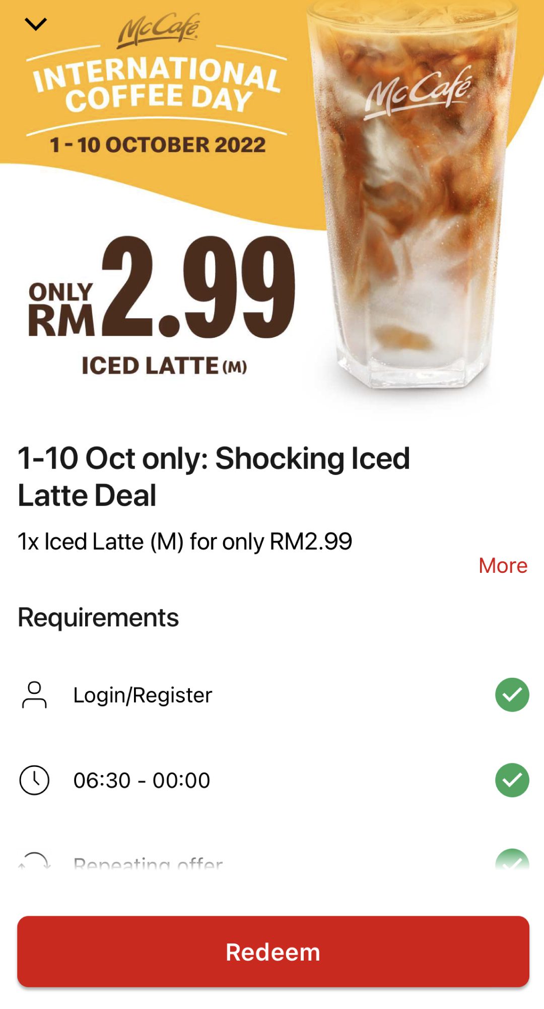 Get McDonald’s McCafe Iced Latte For RM2.99